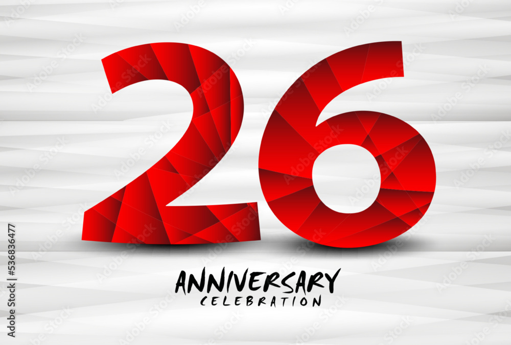 26 Year Anniversary Celebration Logo red polygon vector, 26 Number ...