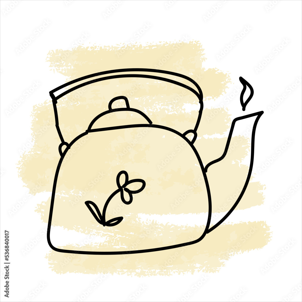 A kettle for boiling water with a flower, a vector clipart with doodles ...