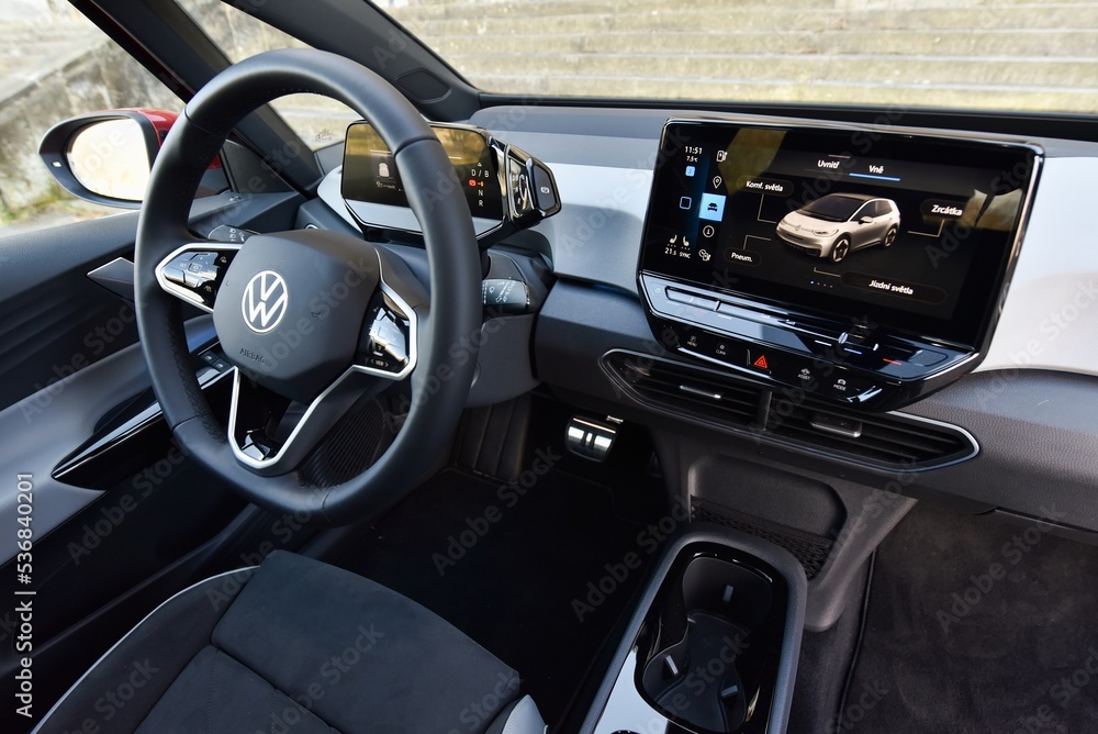 Volkswagen ID.3 Pro S. Fully electric car. Cabin interior - dashboard ...