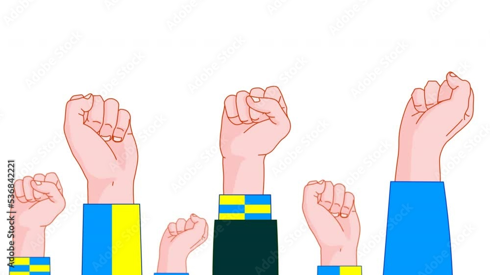 Vidéo Stock Blue yellow fist hands. Animated up air punch. Team fans ...