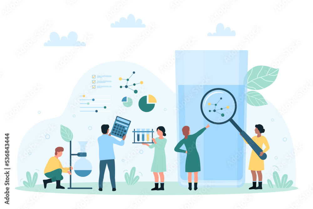 Water laboratory research vector illustration. Cartoon tiny scientists ...