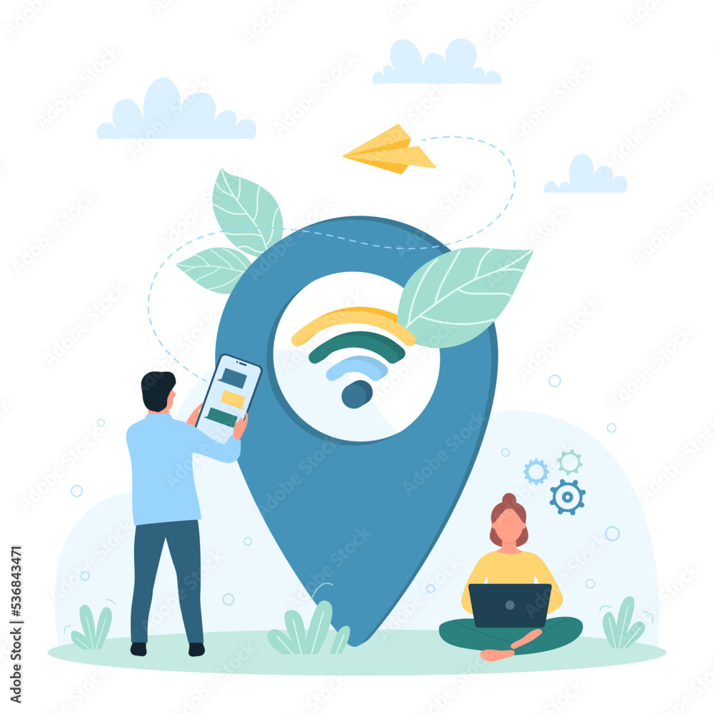 WIFI, wireless public network connection vector illustration. Cartoon ...