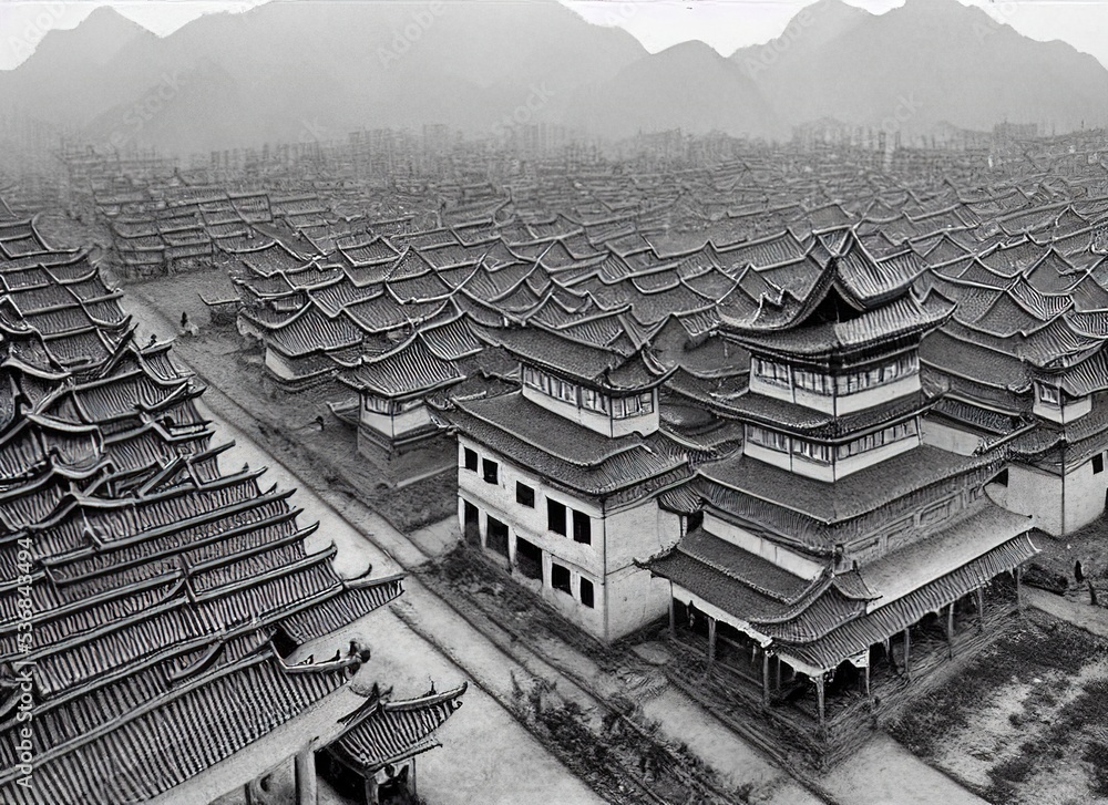 Gongyi, China. Fictional Historic 3D Illustration Render Cityscape ...