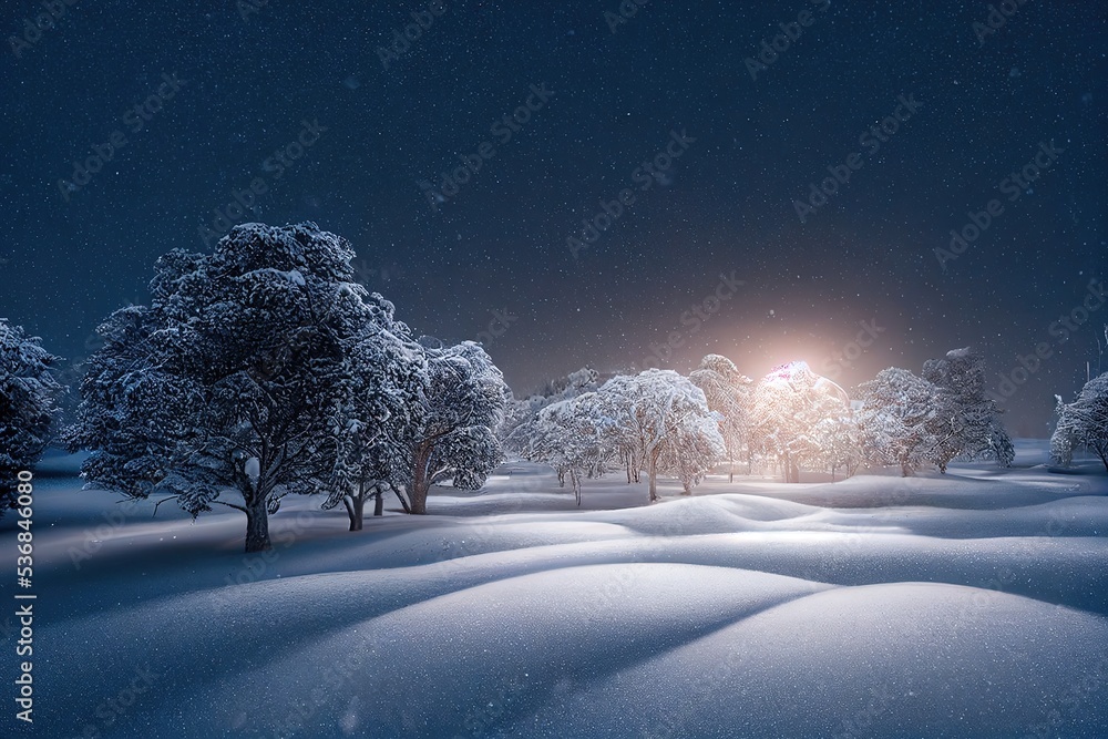 Generative AI Digital oil painting of winter solstice in isolated snowy ...