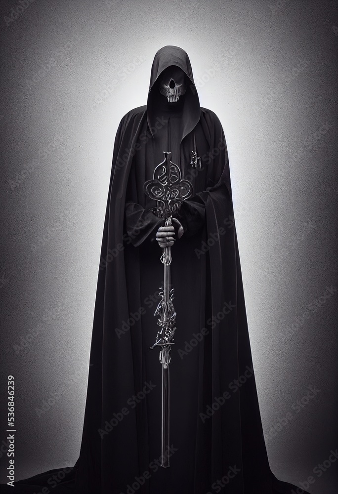 Grim Reaper - Skeletal and ghastly, this black-cloaked figure carries a ...