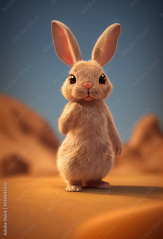 Modern 3D rendered computer-generated image of a desert hare in a ...