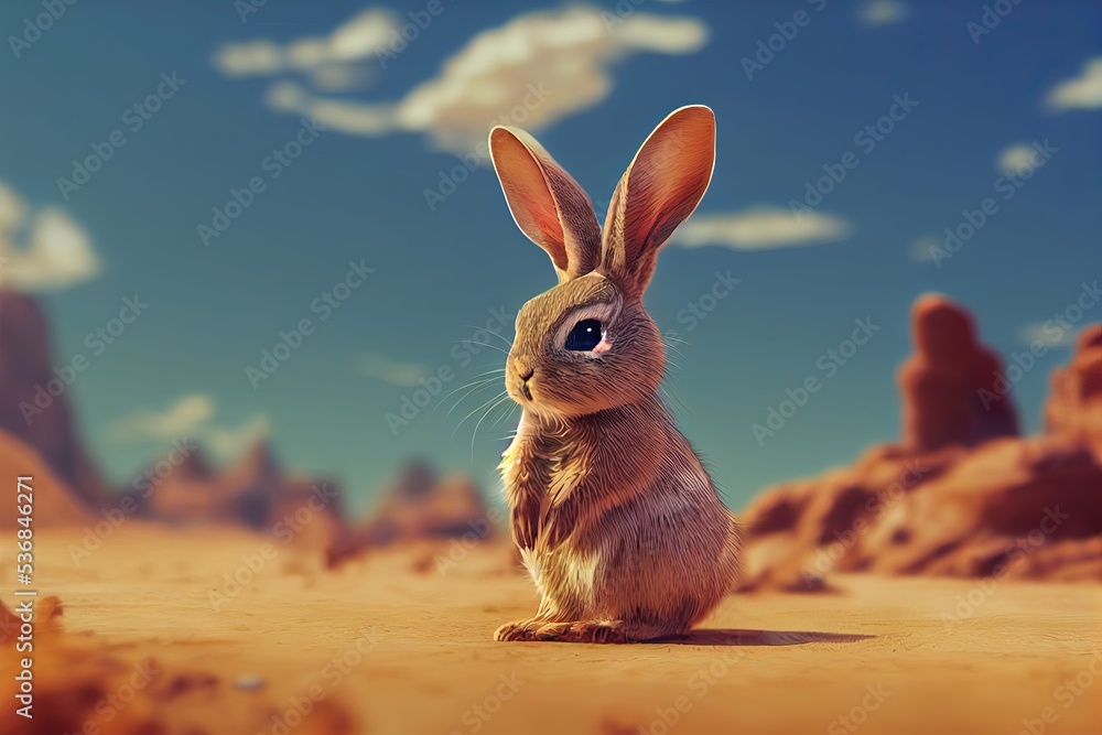 Modern 3D rendered computer-generated image of a desert hare in a ...