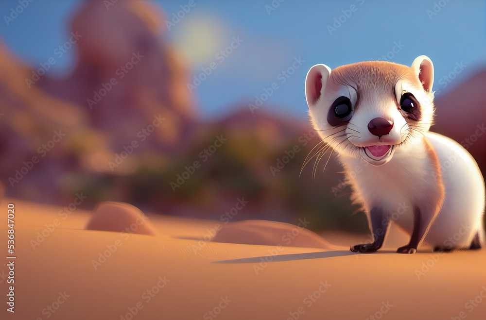 Modern 3D rendered computer-generated image of a desert ferret in a ...