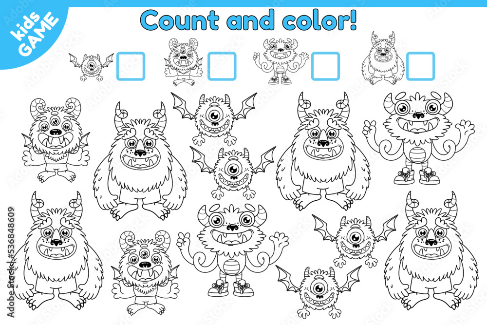Educational counting math game for kids. Count how many object and ...