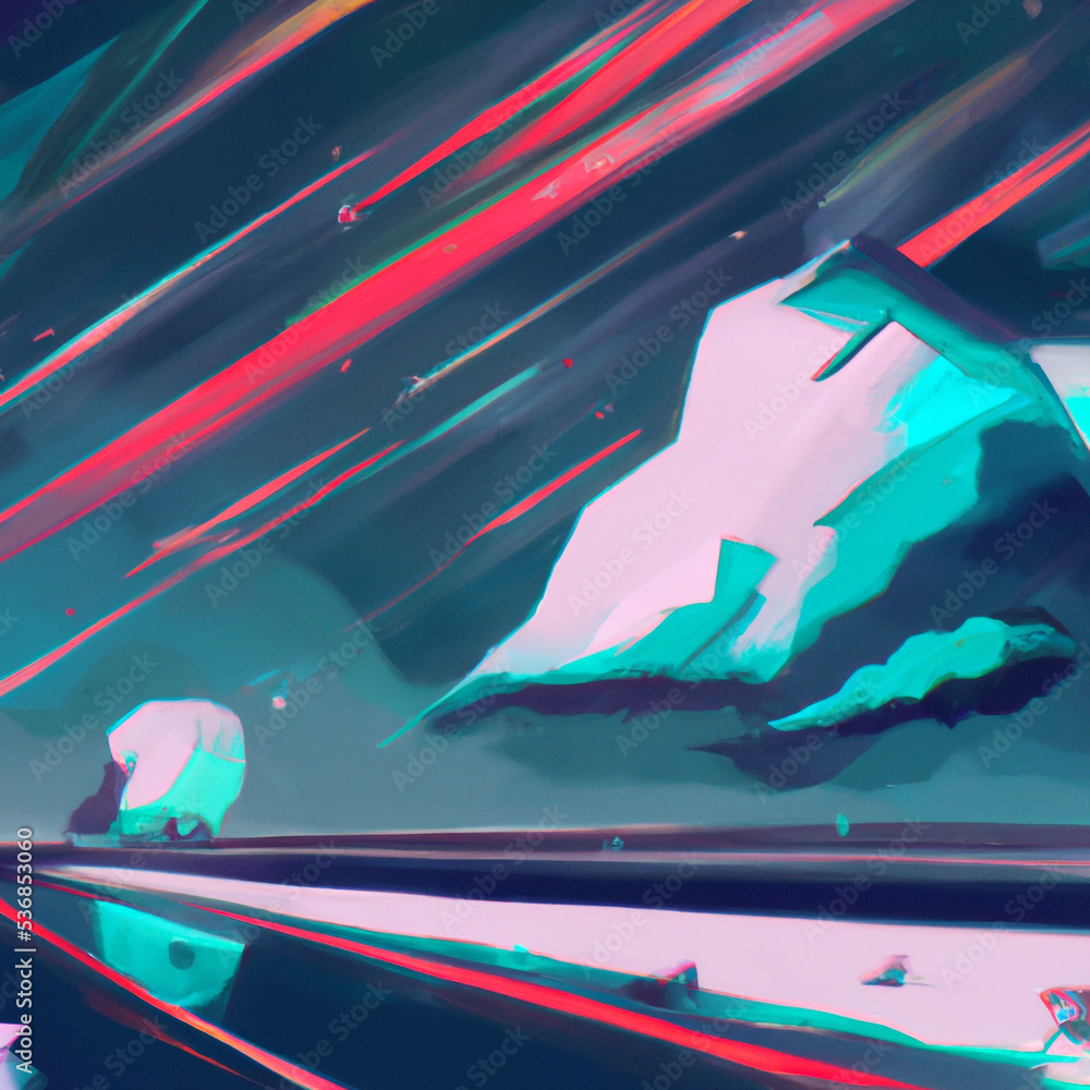 Futuristic surrealist landscapes of colorful cityscapes and alien ...
