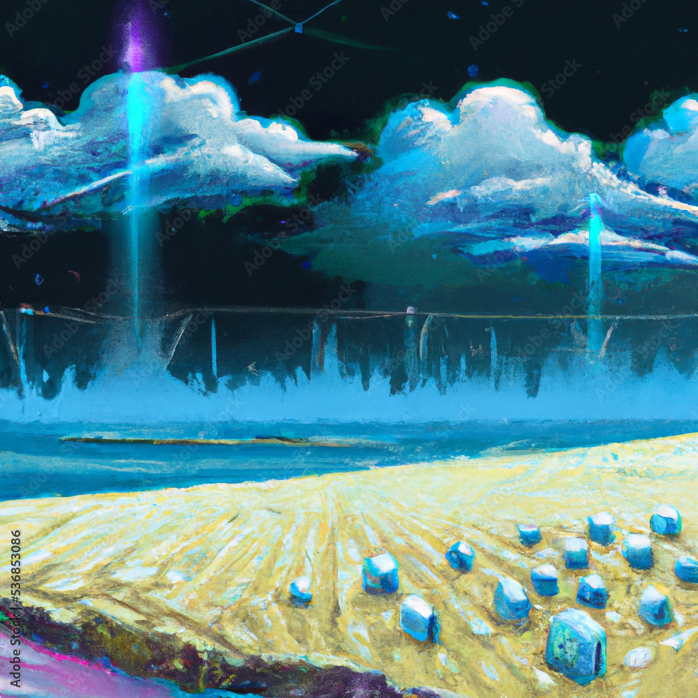 Futuristic surrealist landscapes of colorful cityscapes and alien ...