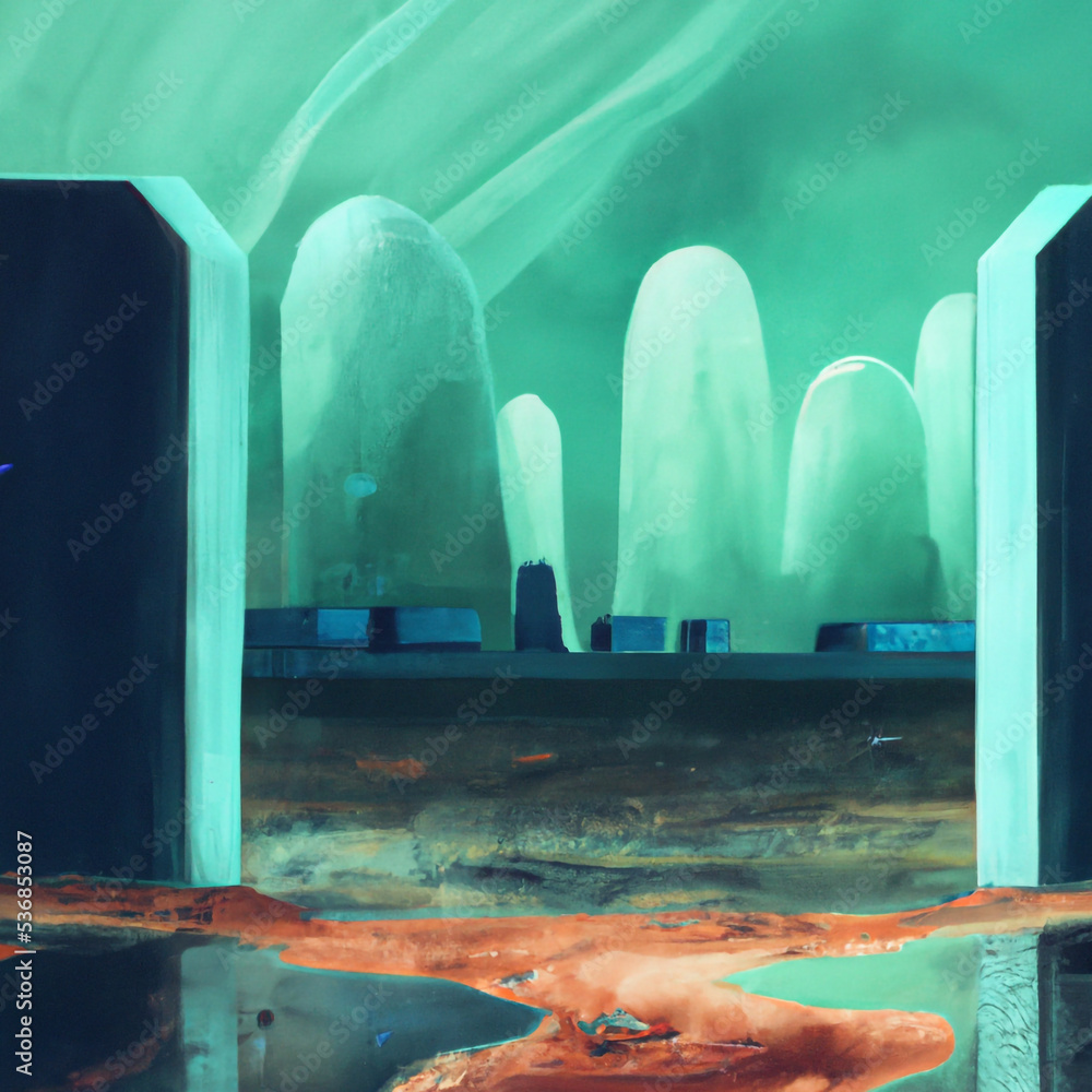 Futuristic surrealist landscapes of colorful cityscapes and alien ...