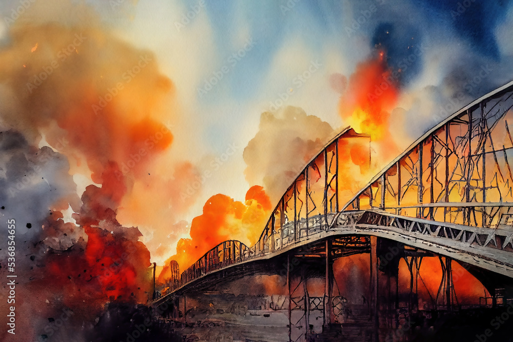 Digital wallpaper art featuring the Crimean Kerch bridge explosion ...