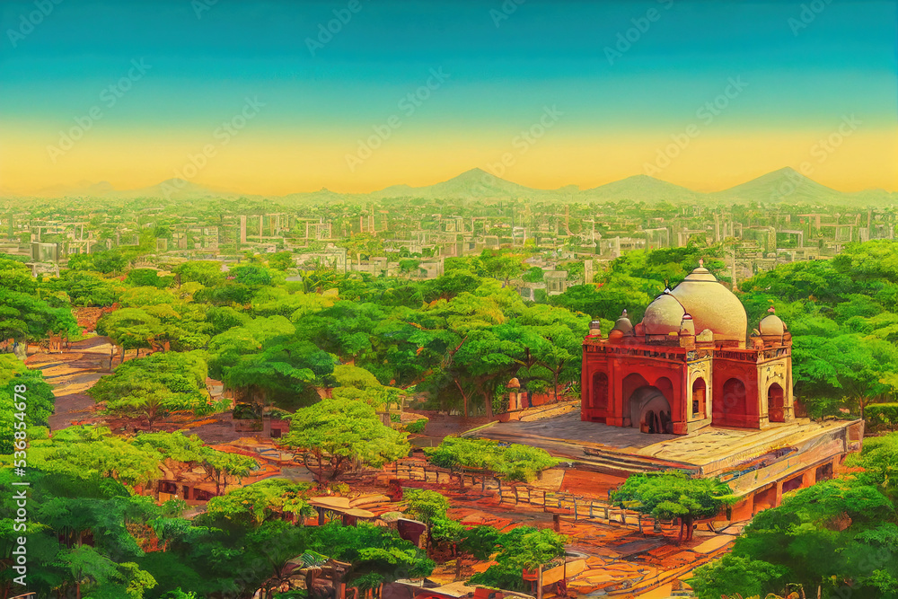 Cartoon drawing of Delhi city in India and its temples. Anime style ...