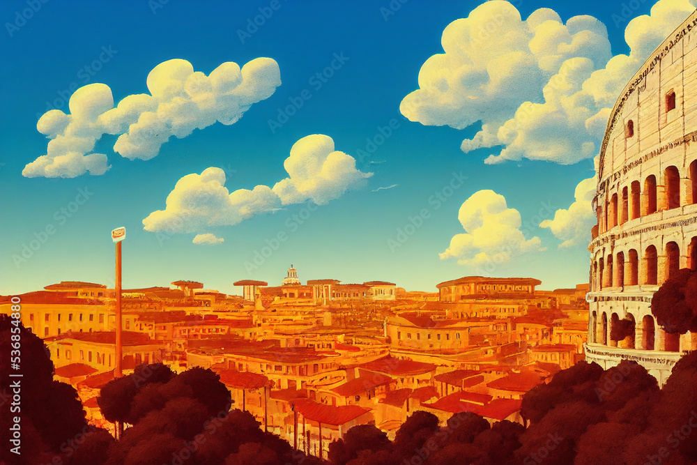 Digital cartoon illustration of Rome, the capital city of Italy ...