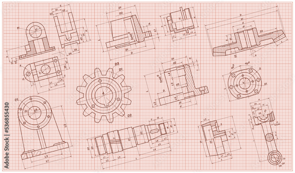 A technical study in crimson tones. Editable graph paper background ...