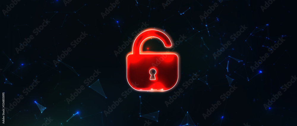 Digital Vector Tech Dark Blue Background with Brocken Lock. Data Breach ...