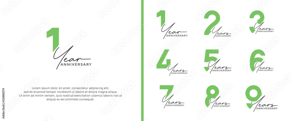 set of anniversary logo green color on white background for celebration ...