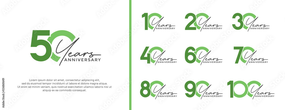 set of anniversary logo green color on white background for celebration ...