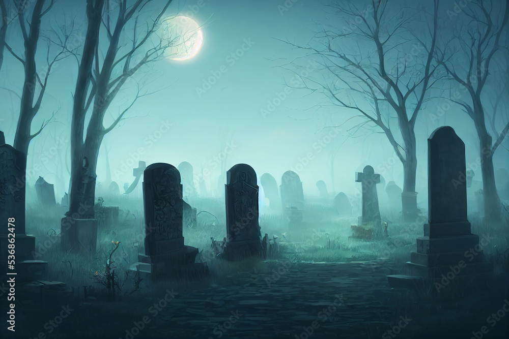 ภาพประกอบสต็อก Misty Spooky Graveyard, Haunted Cemetery, Halloween ...