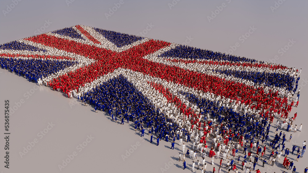 British Banner Background, with People coming together to form the Flag ...