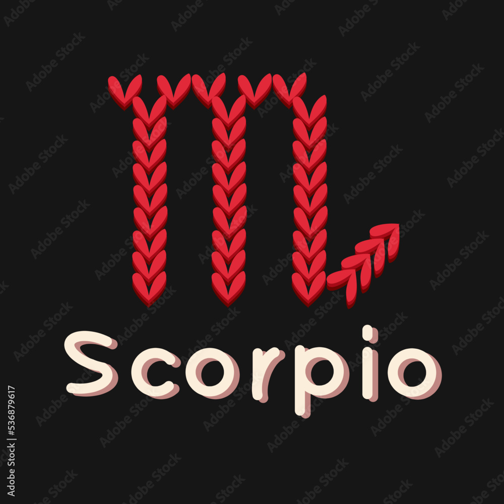 Zodiac sign Scorpio, hand drawn vector with pink, orange and red mini ...