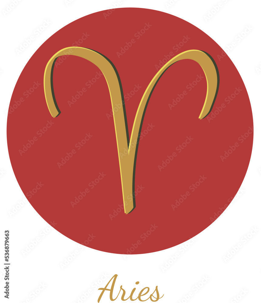Zodiac sign Aries, hand drawn vector with gold color and shadow ...