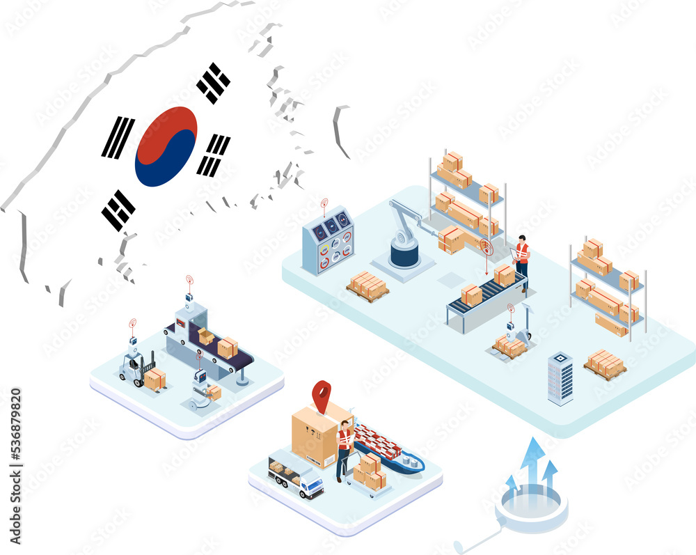 3D isometric South Korea Logistics Network concept with Global ...