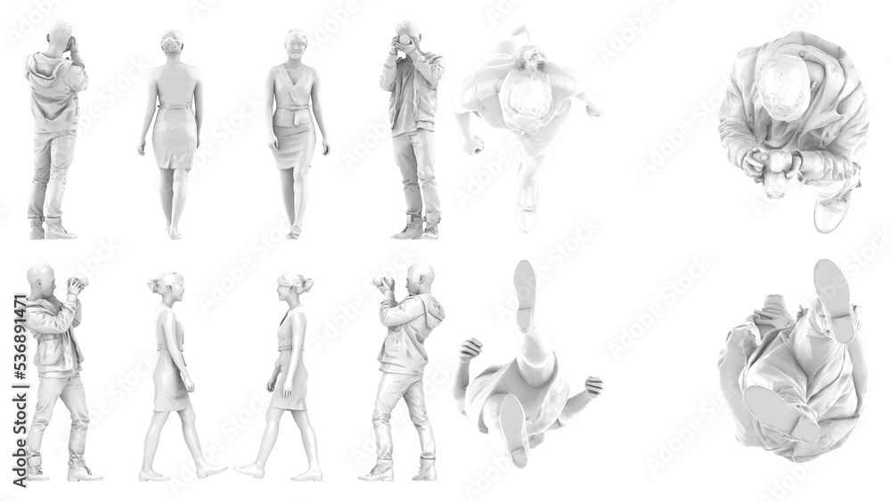3D High Poly Humans - SET2 Monochromatic - Parallel Views Stock ...