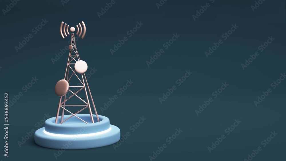 3D Network Signal Or Cell Site Tower And Copy Space On Blue Background ...