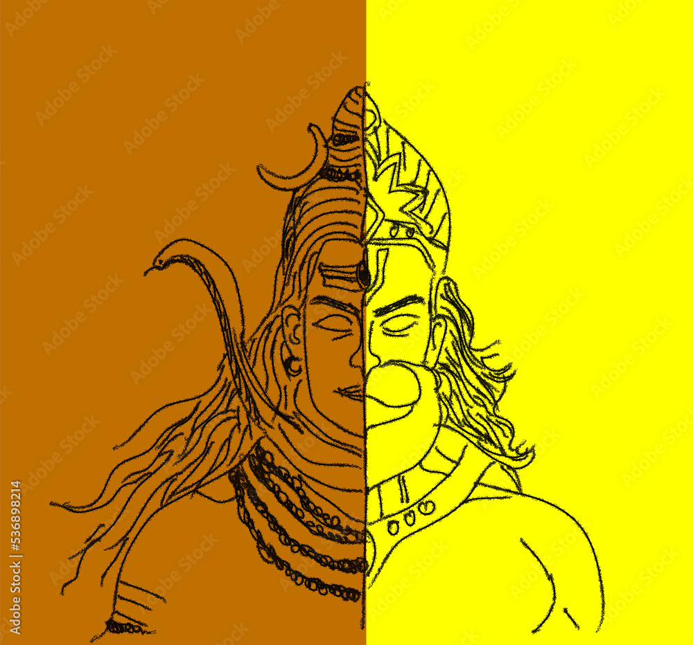 Lord shiva hanuman ji line art design Stock Illustration | Adobe Stock