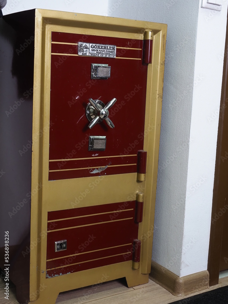 Belarus,Minsk,2022.metal safe of burgundy color of Turkish production ...