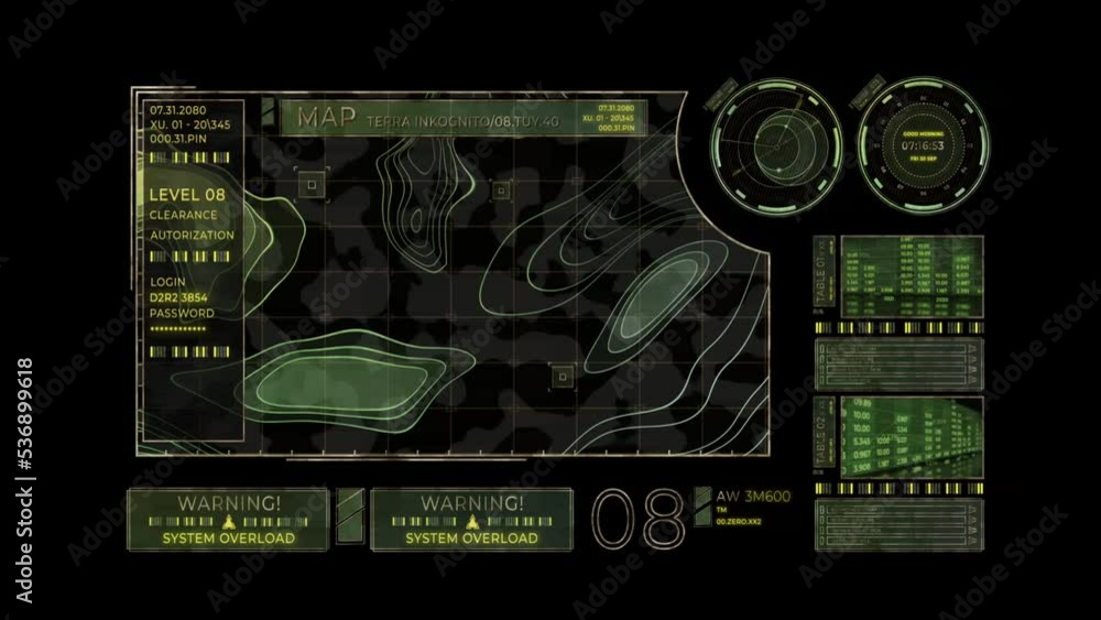 animated futuristic HUD UI element, map, with alpha channel for games ...