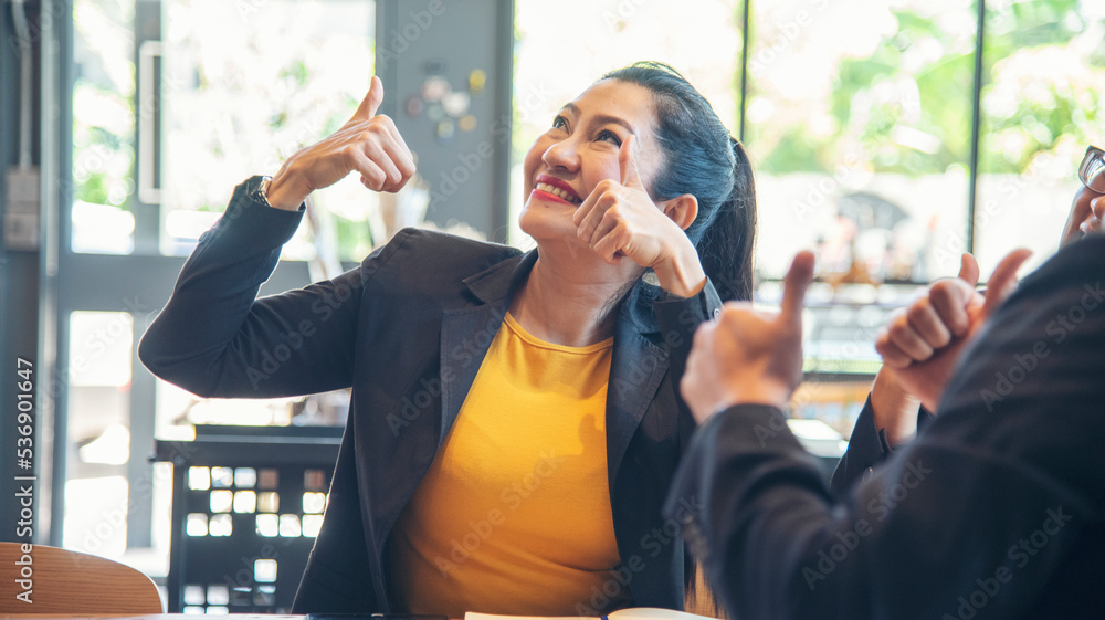 Thumbs up team hand satisfaction job with positive happy good sign ...