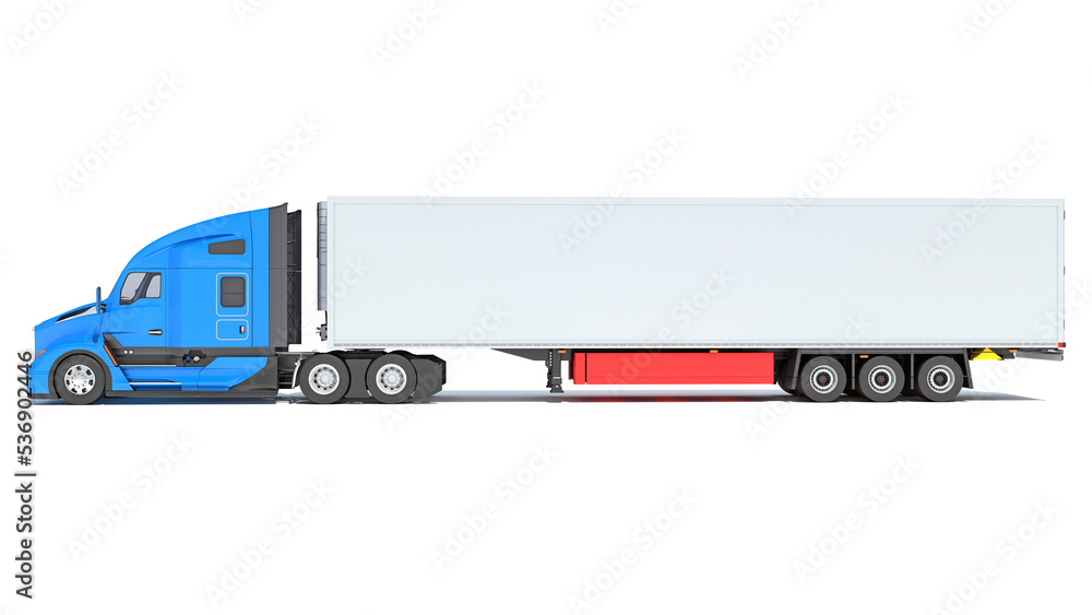 Truck with Reefer Refrigerator Trailer 3D rendering on white background ...