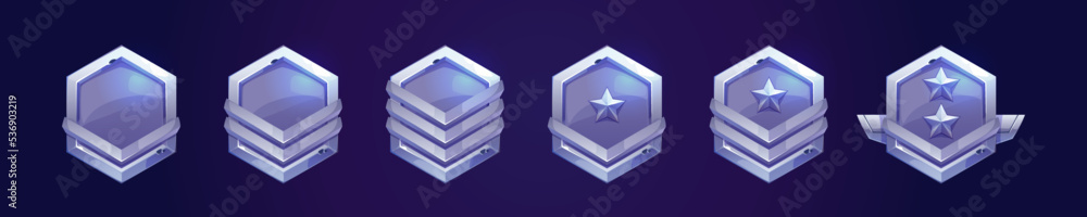 Military badges, army rank insignia. War game icons, silver military ...