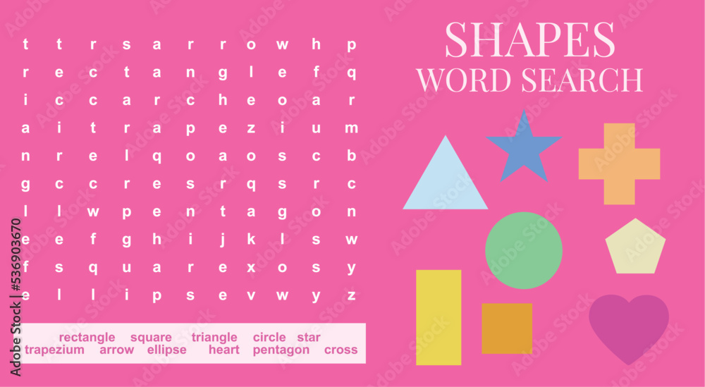 Shapes Word Search worksheet. Educational worksheet for kids. Ready to ...