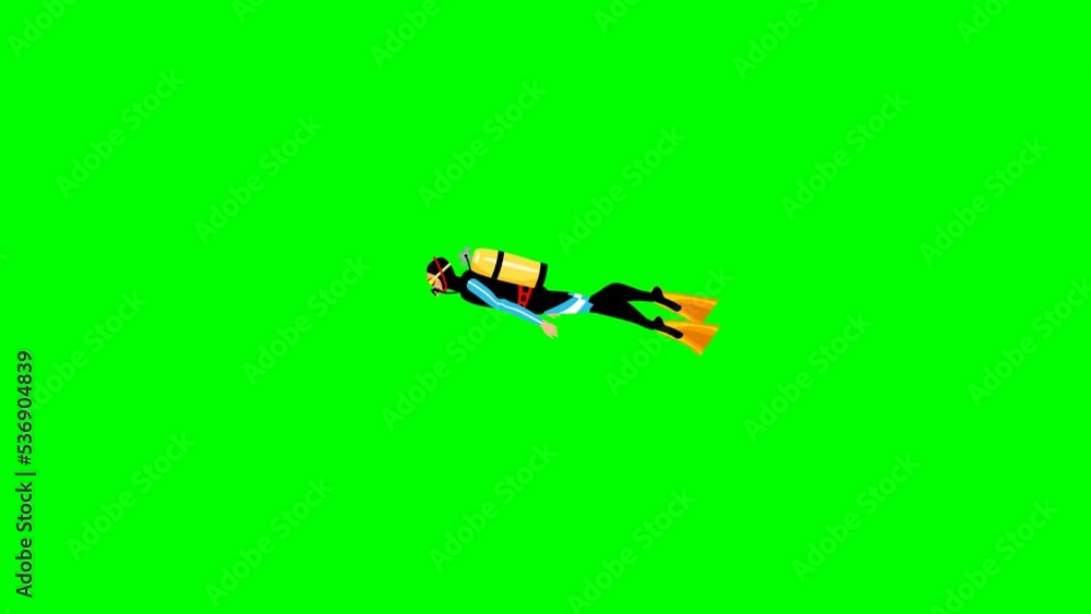 Diver swimming 2d animation in green screen background Stock Video ...