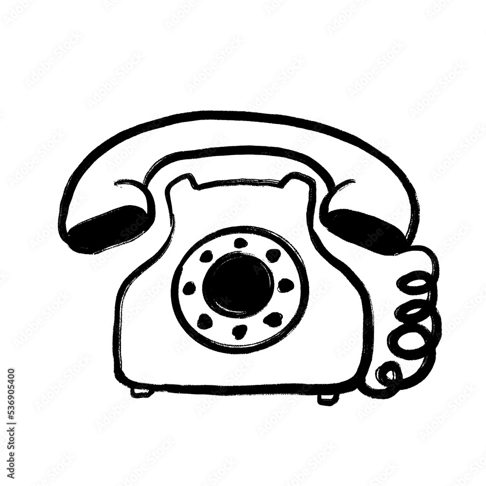 Vintage telephone hand drawn illustration in brush stroke design Stock ...