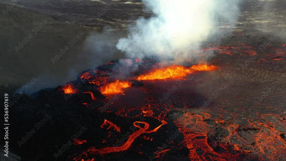 Exposed Boiling Magma Flowing From The Crater During The Eruption Of ...