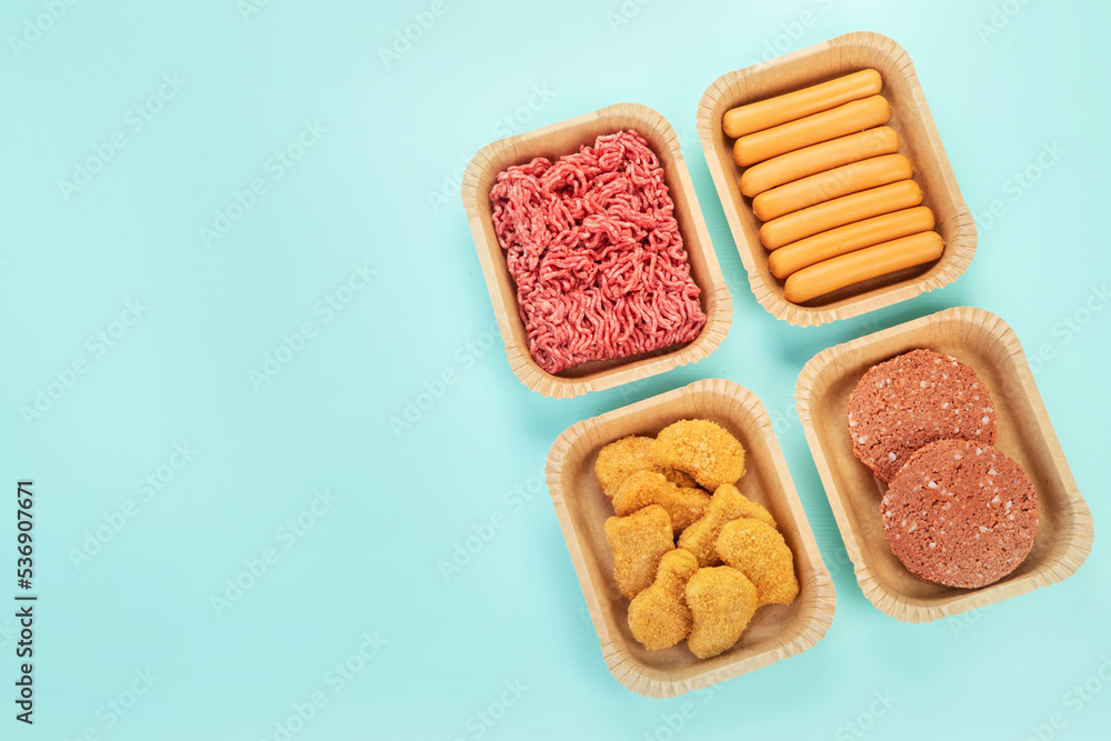 Variety of plant based meat. Plant based vegetarian alternative meat ...