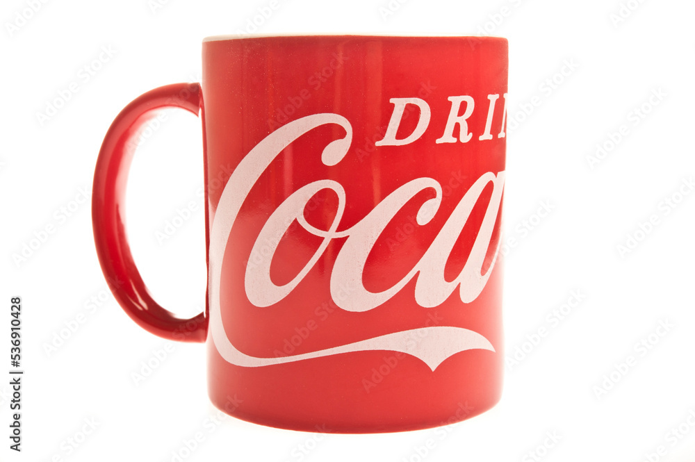 retro Coca Cola logo on a mug, isolated Stock Photo | Adobe Stock