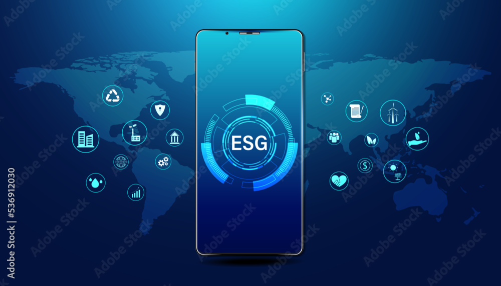 Abstract ESG with icon concept phone and world map sustainable ...