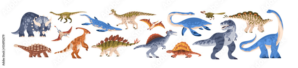 Dinosaurs set. Ancient reptile animals of prehistory Jurassic period ...