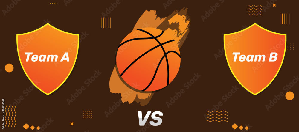 Basketball match fixture in orange and brown color with the ball in the ...
