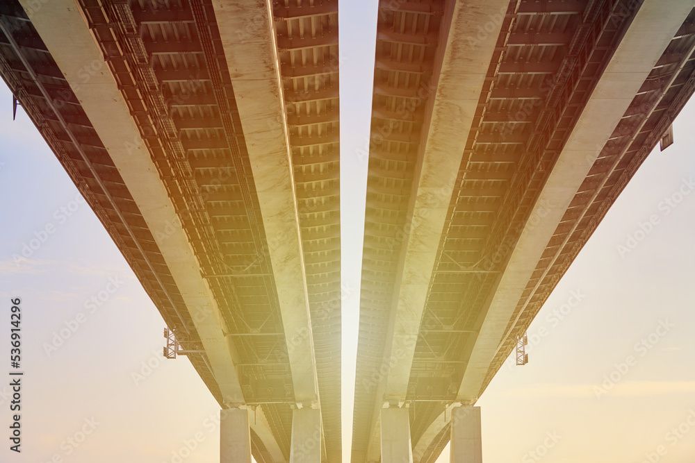 Concrete bridge bottom view in Rostov on Don city over river Don ...