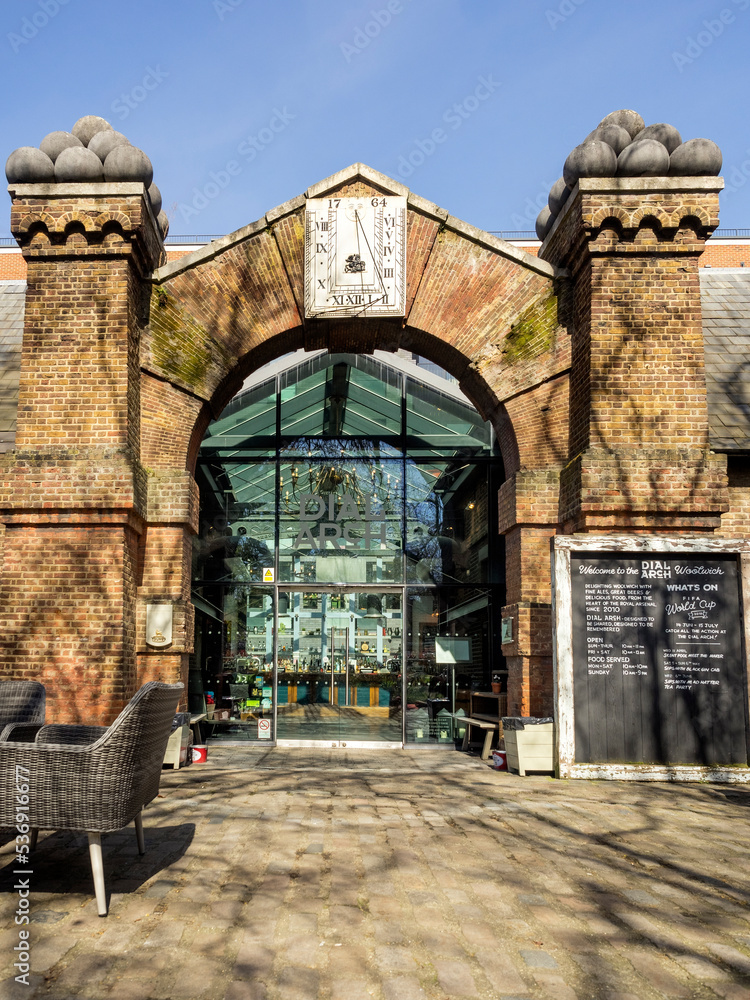 LONDON, UK - APRIL 05, 2018: Entrance to the Dial Arch Pub in the Royal ...