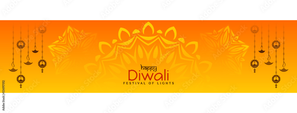 Happy Diwali festival banner with beautiful hanging lamps design Stock ...
