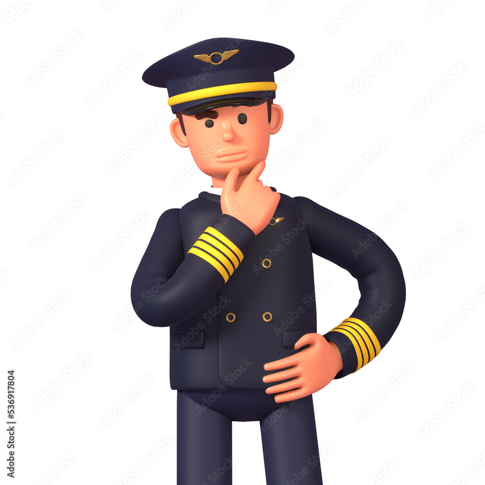 3d render of airline pilot thinking, making decision Stock Illustration ...