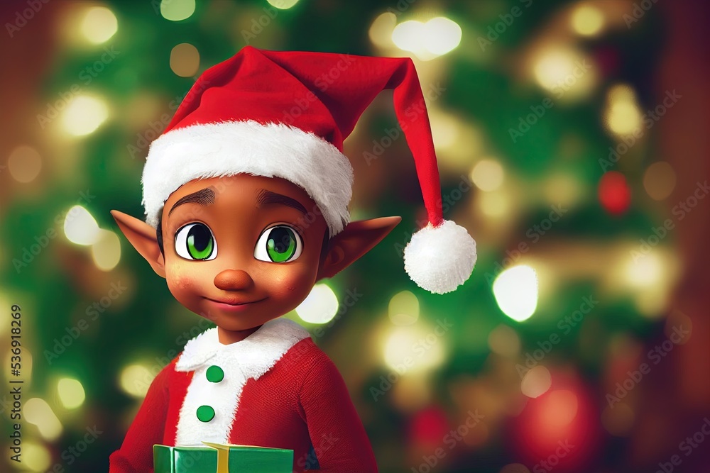 3D rendering of computer-generated Christmas Elft wearing a traditional ...